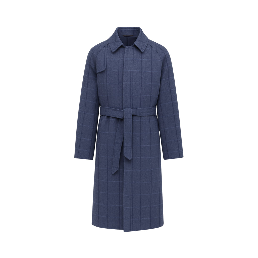 Blue Herringbone Overcoat | Raglan Sleeve Construction | Storm Shield
