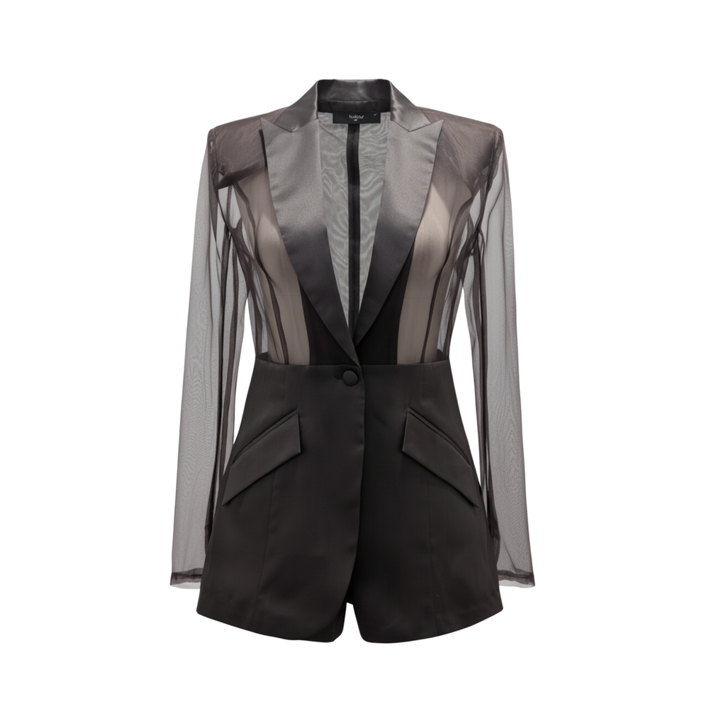 Black Sheer Organza Panel Blazer