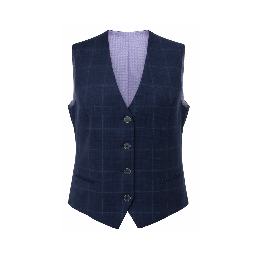 Navy Windowpane Check Tailored Vest